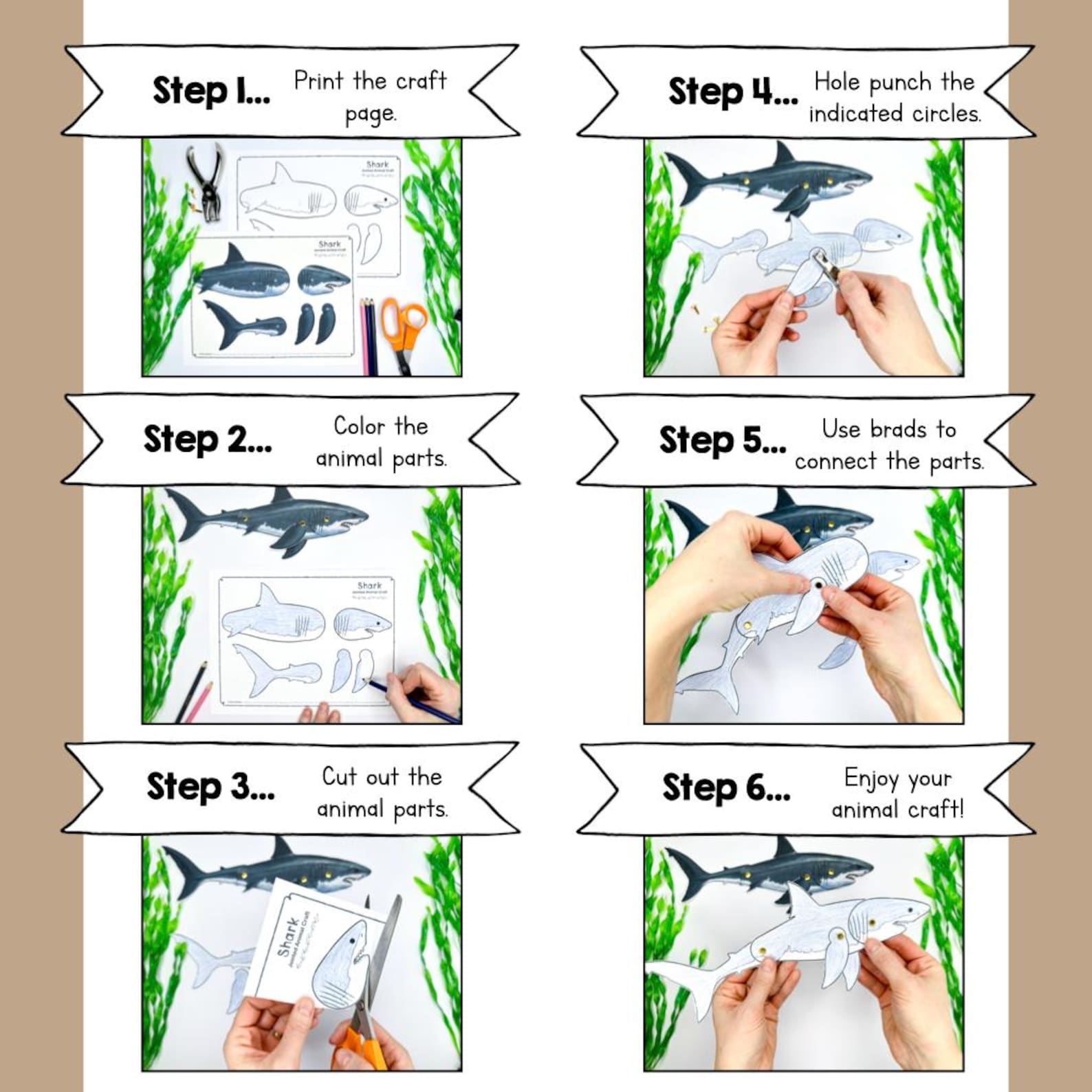 Articulated Shark Craft Template | Jointed Printable Movable Animal ...