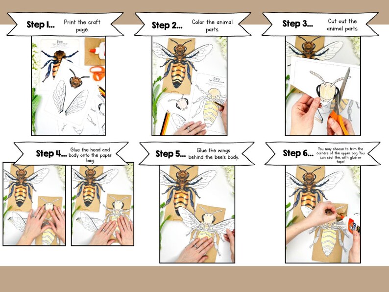 Bee Paper Bag Puppet Craft Kit | Realistic Printable Kids Educational ...