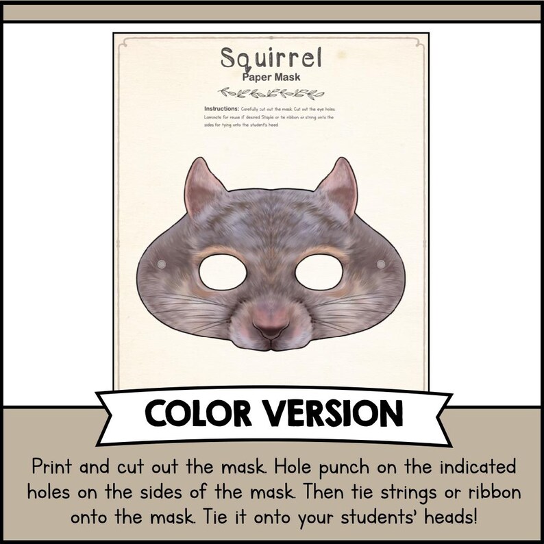 Printable SQUIRREL Mask & DIY Paper Craft Animal PDF Template | Kids ...