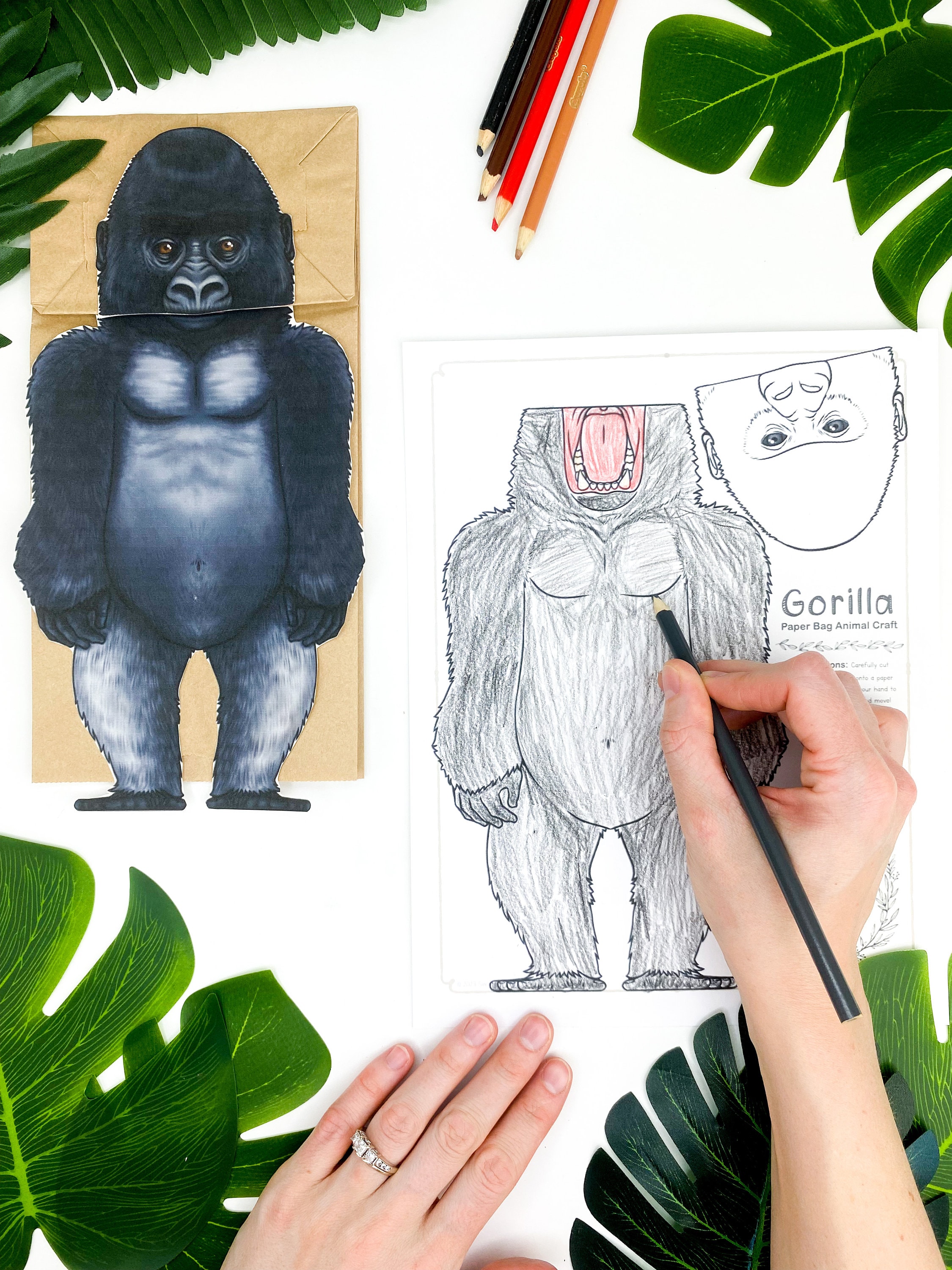 Printable Gorilla Puppet Template Animal Craft Art Fun and Educational ...