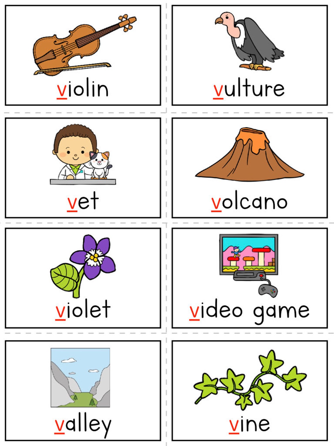 Letter V Bingo Game - Etsy