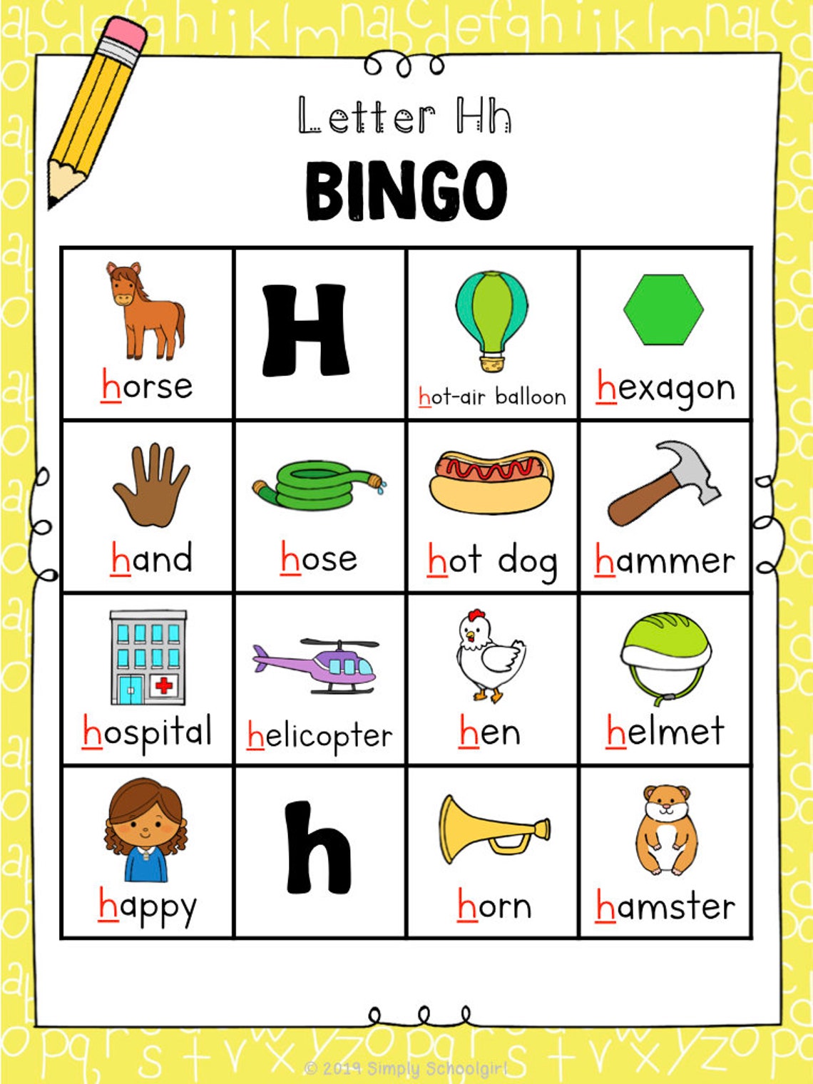 Letter H Bingo Game - Etsy
