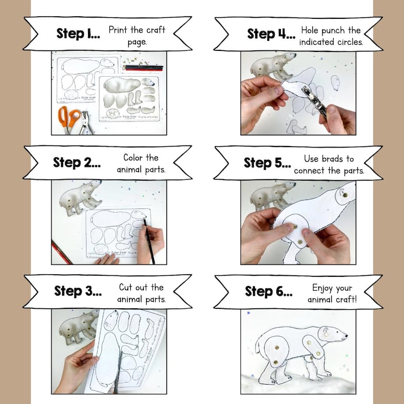 Printable Articulated Polar Bear Jointed Animal Paper Puppet | DIY ...