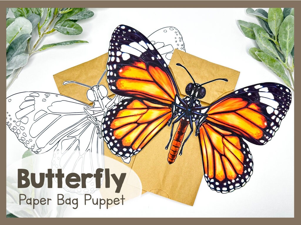 Butterfly Paper Bag Puppet Craft Kit | Downloadable Template for Fun ...