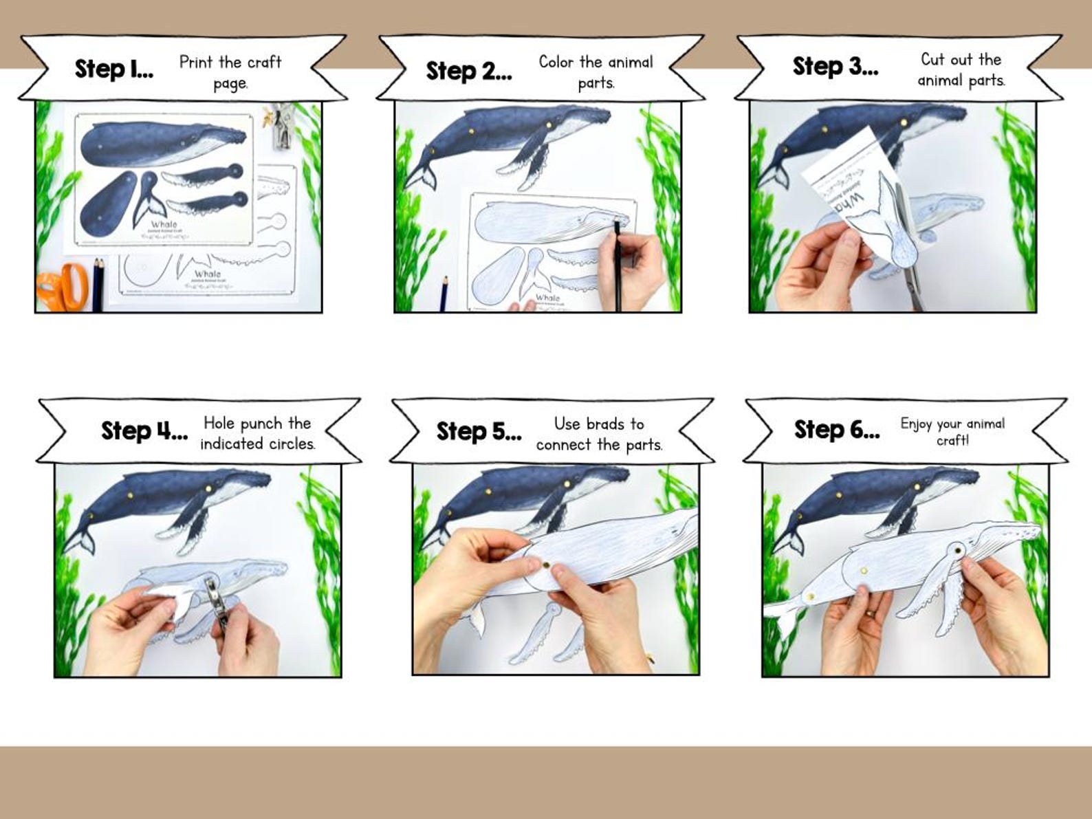 Printable Jointed Whale Puppet Craft | Articulated Animal Template for ...