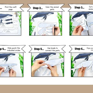 Printable Jointed Whale Puppet Craft | Articulated Animal Template for ...