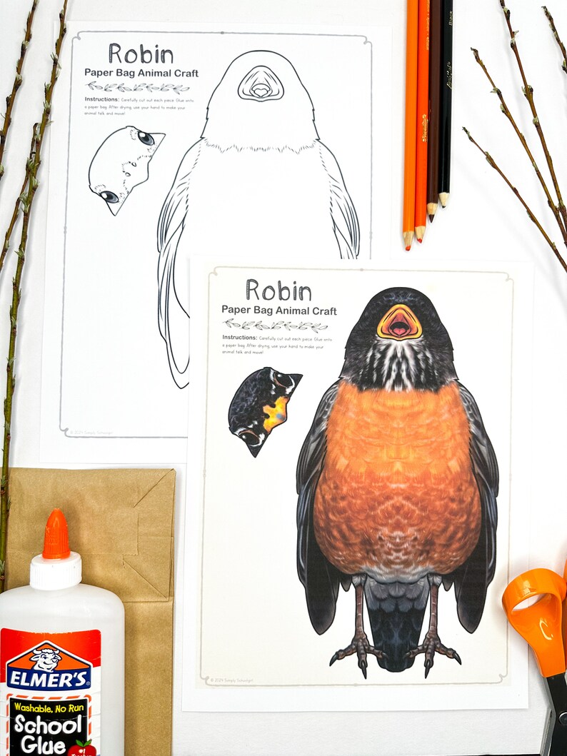 Robin Paper Bag Puppet Kit: Printable Craft for Kids (digital Download ...