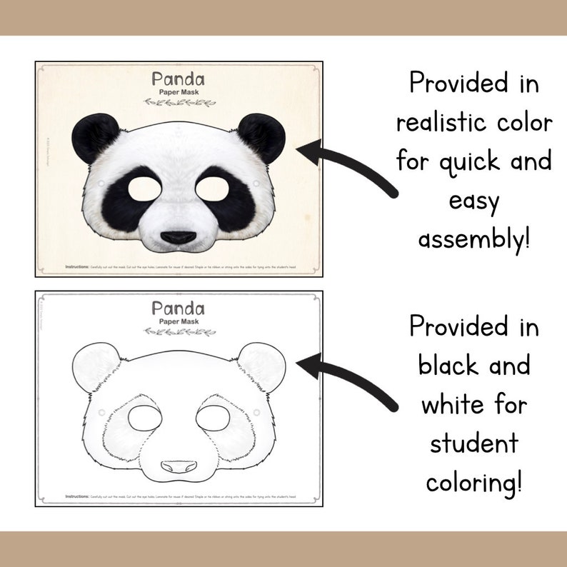 Adorable Panda Animal Mask | Printable Panda Paper Mask Craft Kit for ...