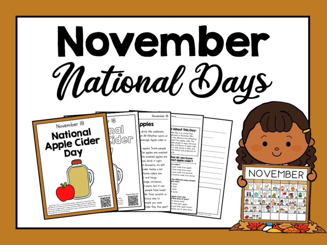 November National Days Posters, Worksheets, Articles, and Calendars - Etsy