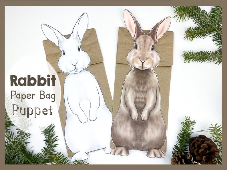 Rabbit Paper Bag Puppet Craft Kit DIY Printable Toy Template Creative ...