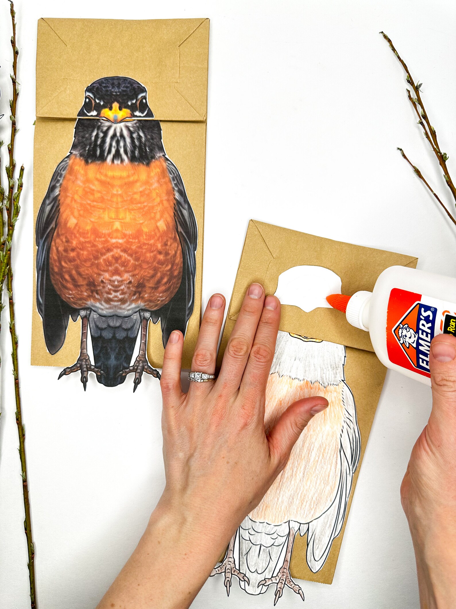 Robin Paper Bag Puppet Kit Autistic Kids Crafts Time Activity Printable ...