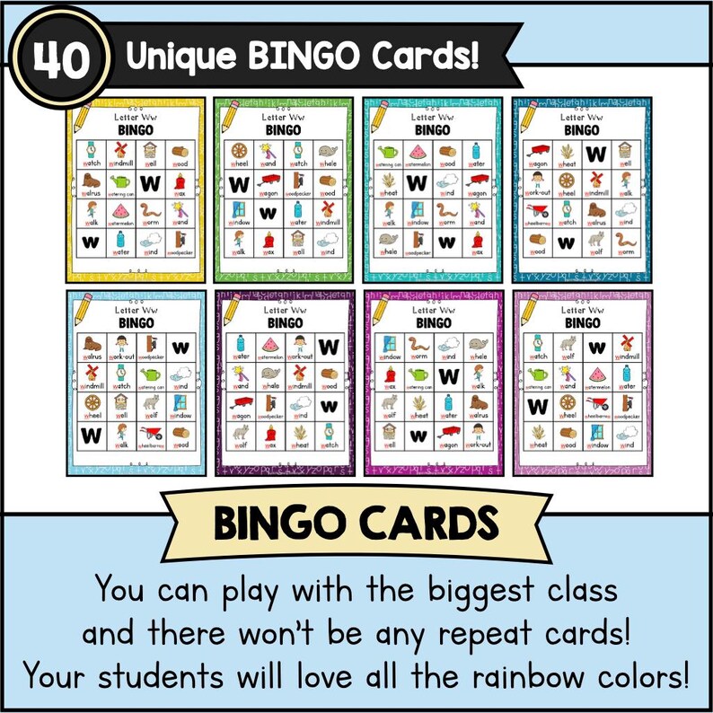 Letter W BINGO GAME Printable Pdf - Cute Alphabet Bingo Cards for ...