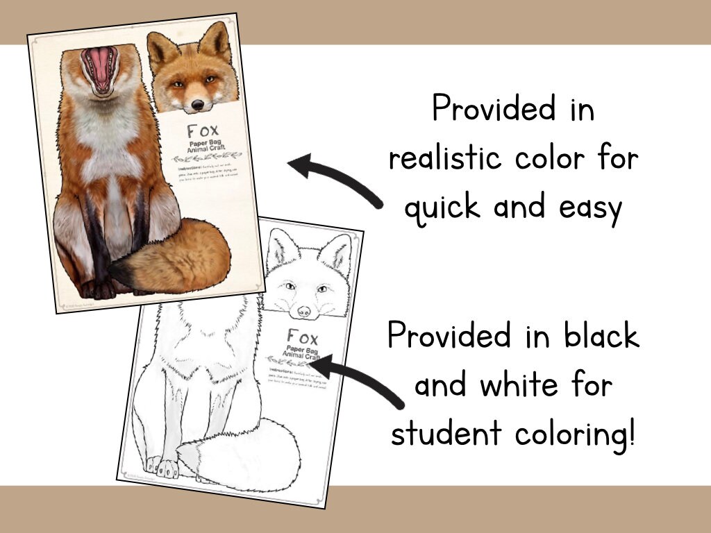 Fox Paper Bag Puppet | Instant Download Craft Template | Fox Themed ...