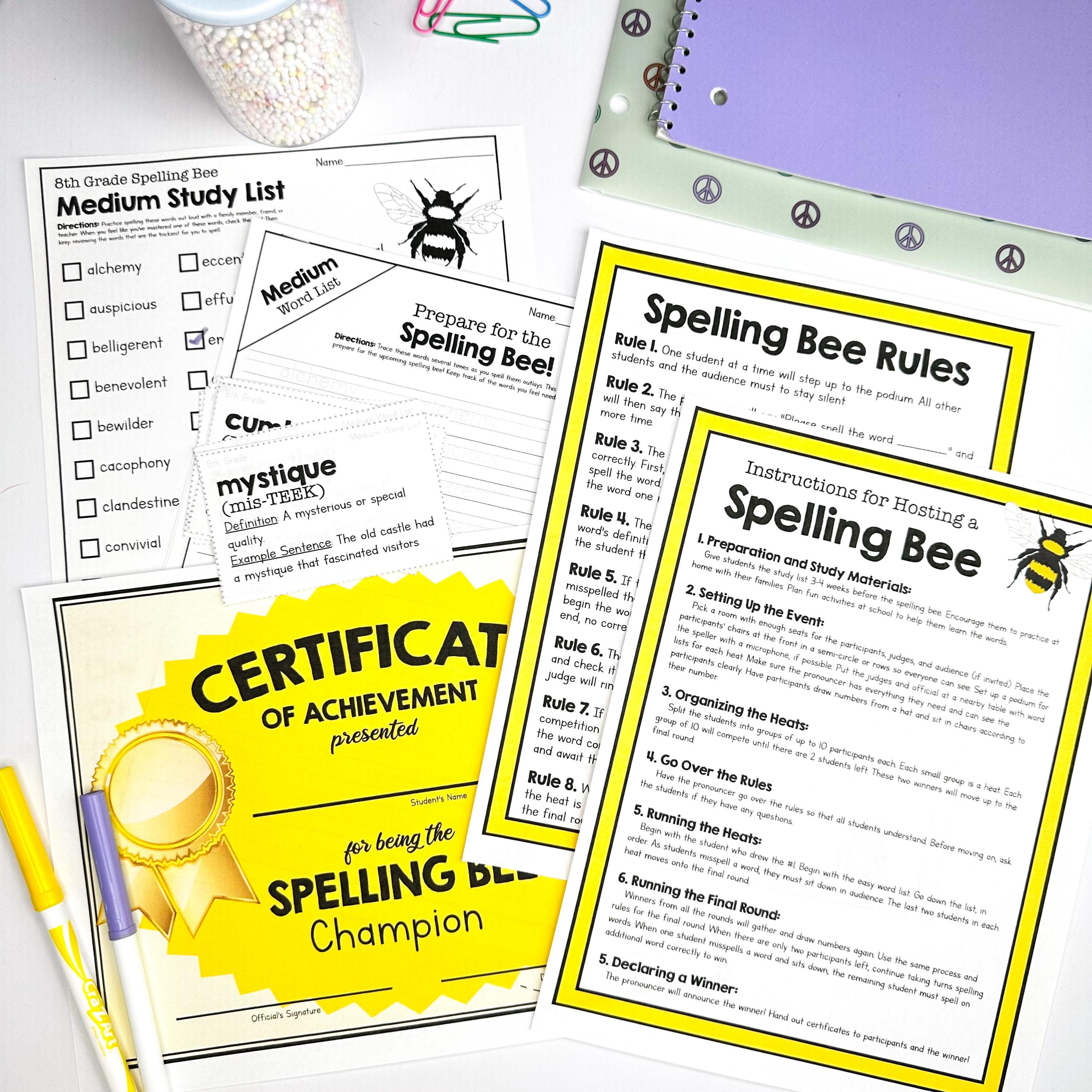 8th GRADE SPELLING Bee Word List PDF – Everything You Need to Host a ...