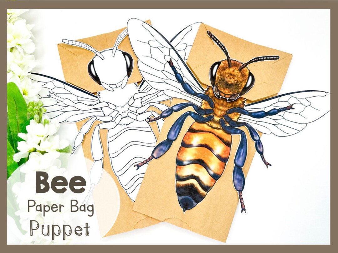 Bee Paper Bag Puppet Craft Kit | Realistic Printable Kids Educational ...