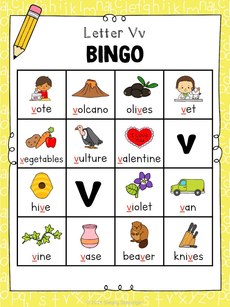Letter V Bingo Game - Etsy