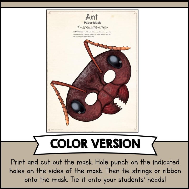 PRINTABLE Ant Mask Craft Template | DIY Animal Face PDF | Fun Paper ...