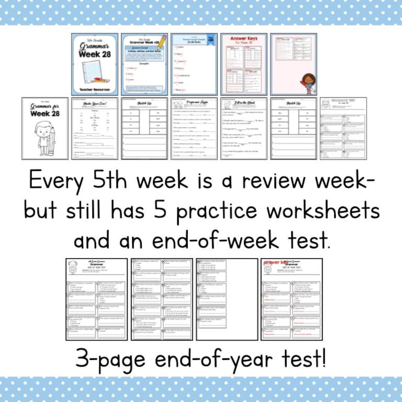 Complete 5th GRADE GRAMMAR Curriculum Printable - 30 Weeks of ...
