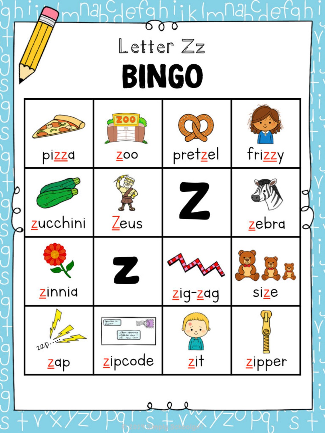 Letter Z Bingo Game - Etsy