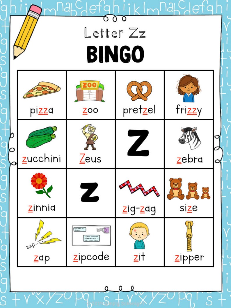 Letter Z Bingo Game - Etsy