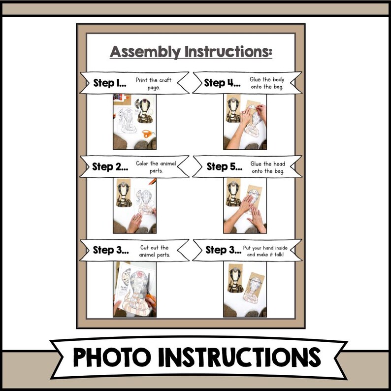 Printable SNAKE Paper Bag Puppet Craft Kit | DIY Reptile Craft PDF ...