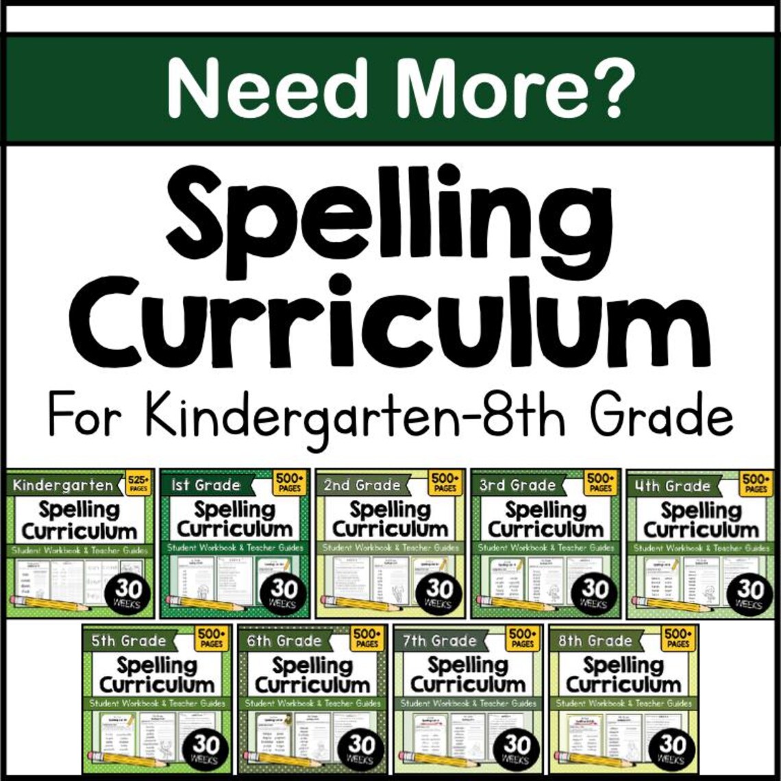 1st GRADE SPELLING Curriculum Printable - 30 Weeks of Printable ...