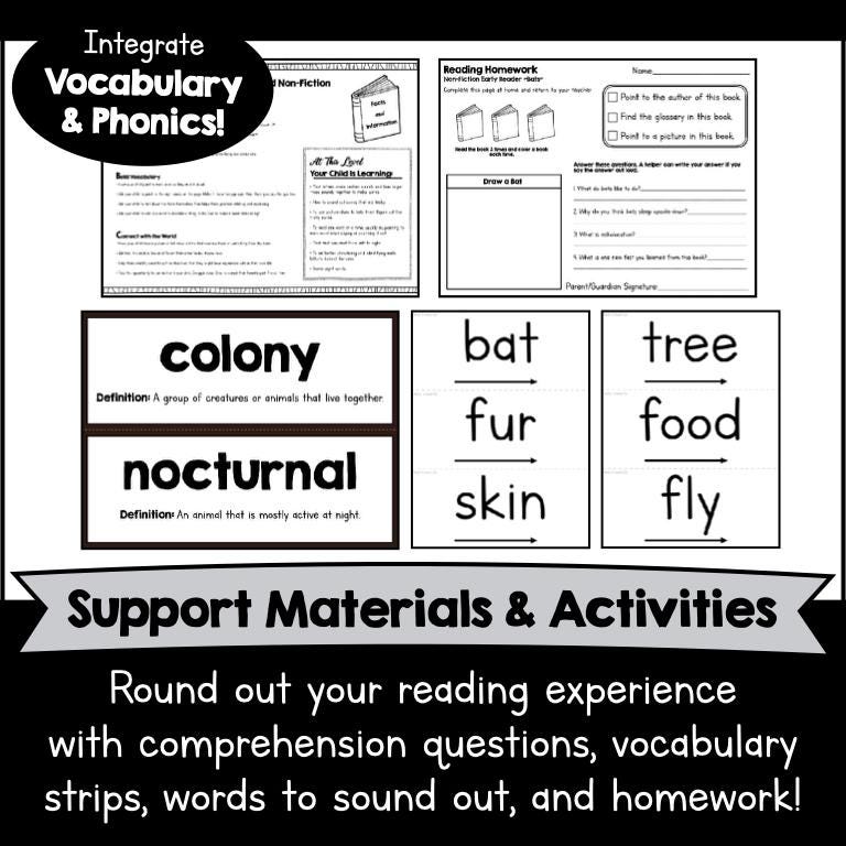 Bats Non Fiction Comprehension for Kids, Decodable Reading Passages ...
