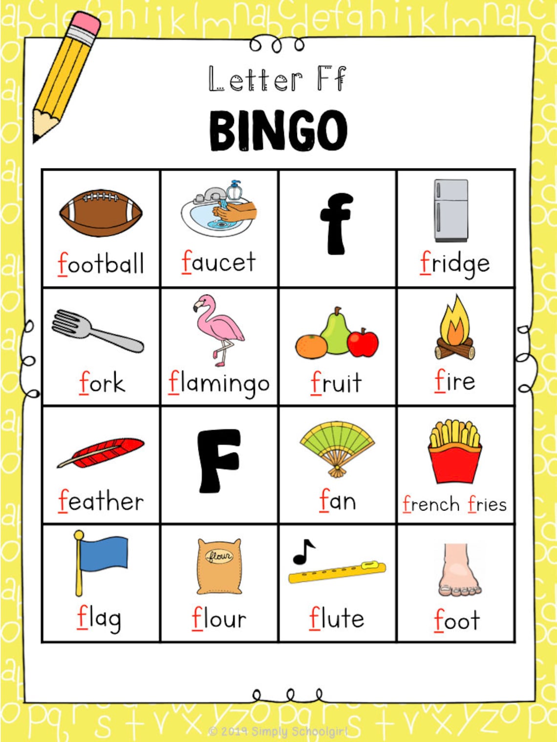 Letter F Bingo Game - Etsy