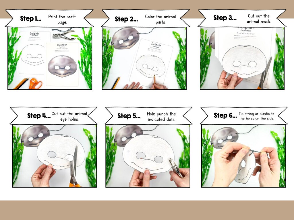 Dolphin Paper Mask Craft Kit | Printable Sea Animal Template | Ocean ...