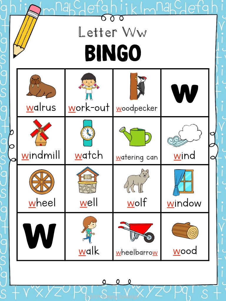 Letter W Bingo Game - Etsy