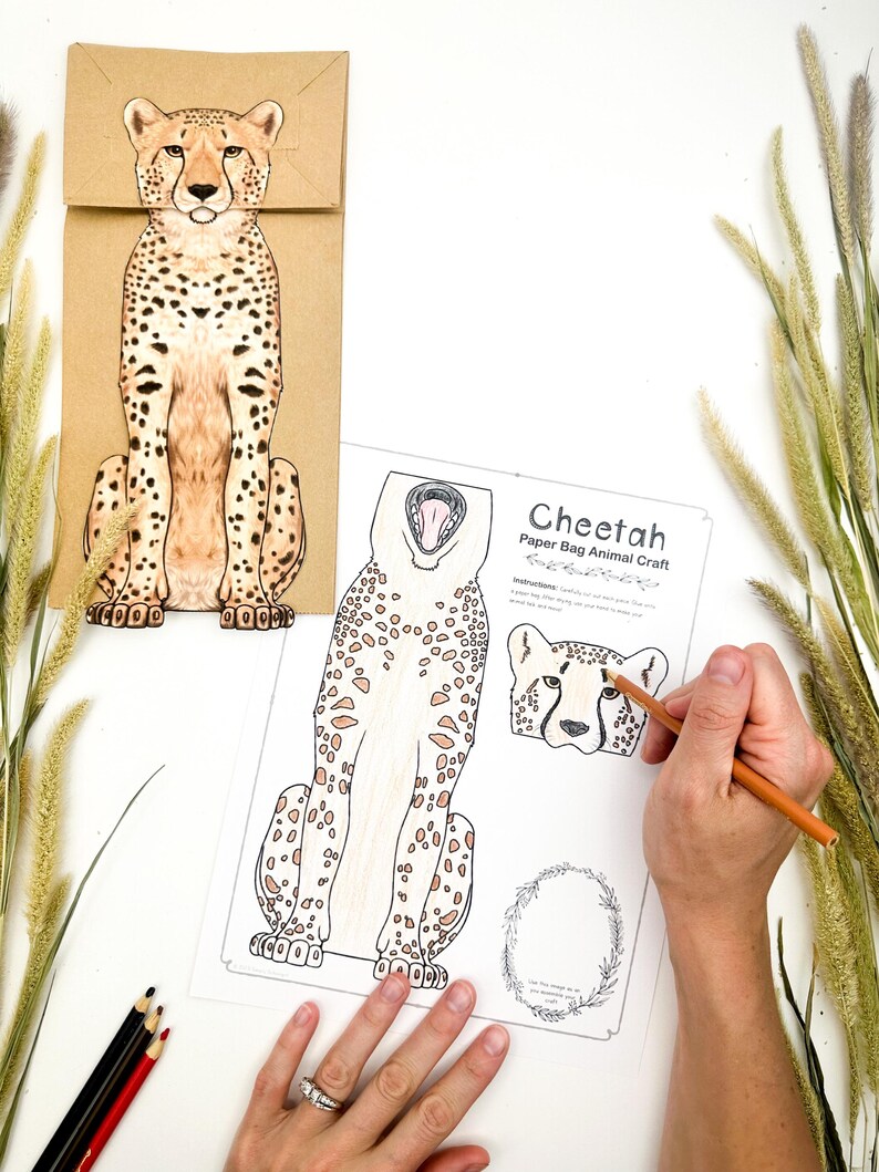 Printable Cheetah Paper Bag Puppet Craft Template | DIY Jungle Animal ...