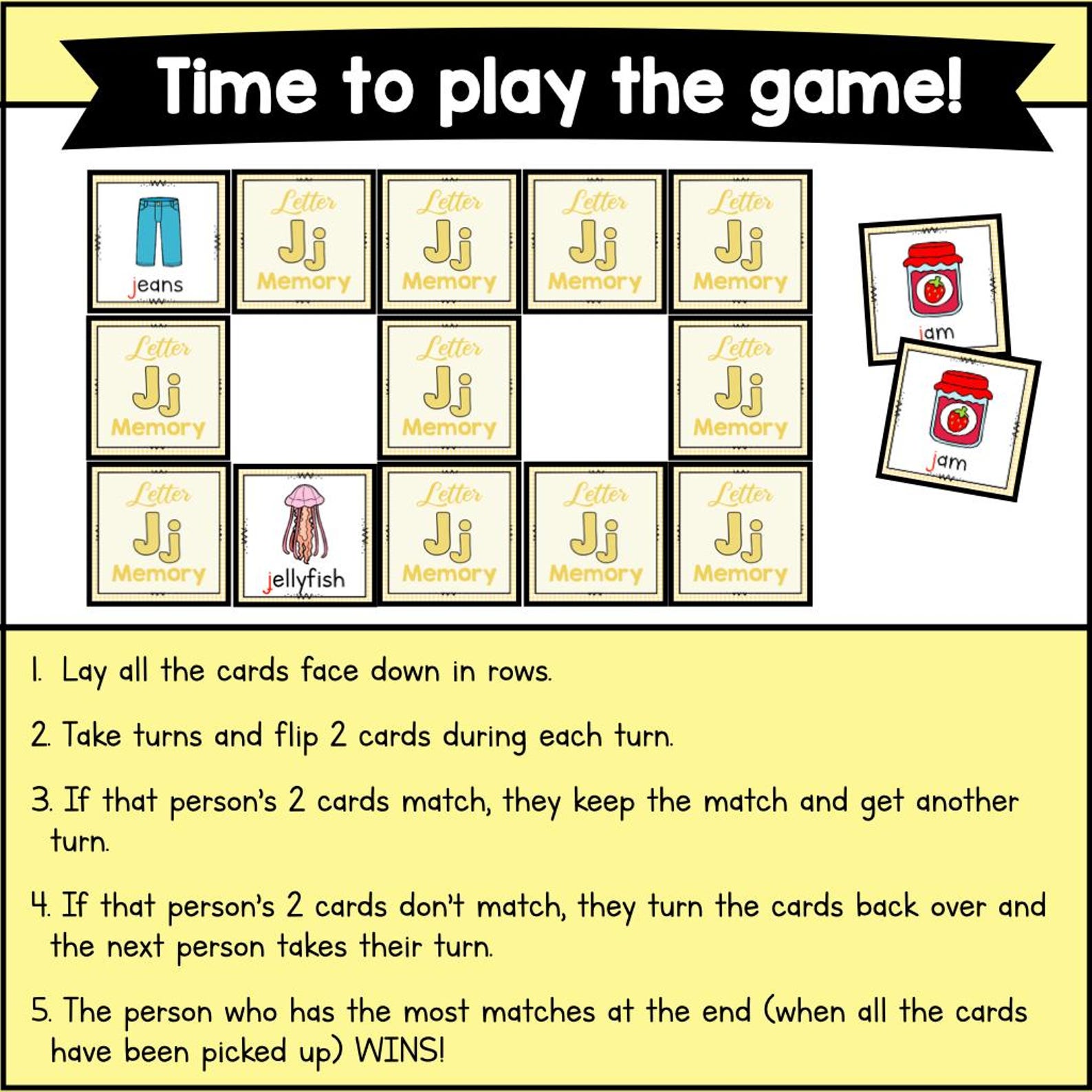 Letter J MEMORY GAME Printable - Alphabet Matching Cards for Preschool ...