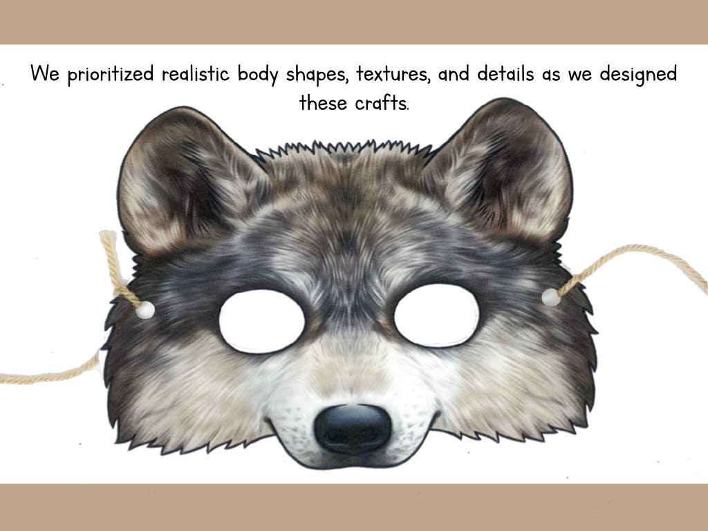 Wolf Paper Mask Template Printable Kid's Craft Activity Articulated ...