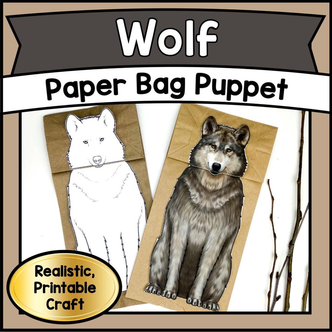 Printable WOLF Paper Bag Puppet Template | DIY Kids Craft PDF | Fun ...
