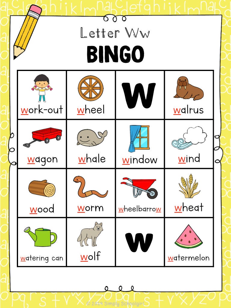 Letter W Bingo Game - Etsy
