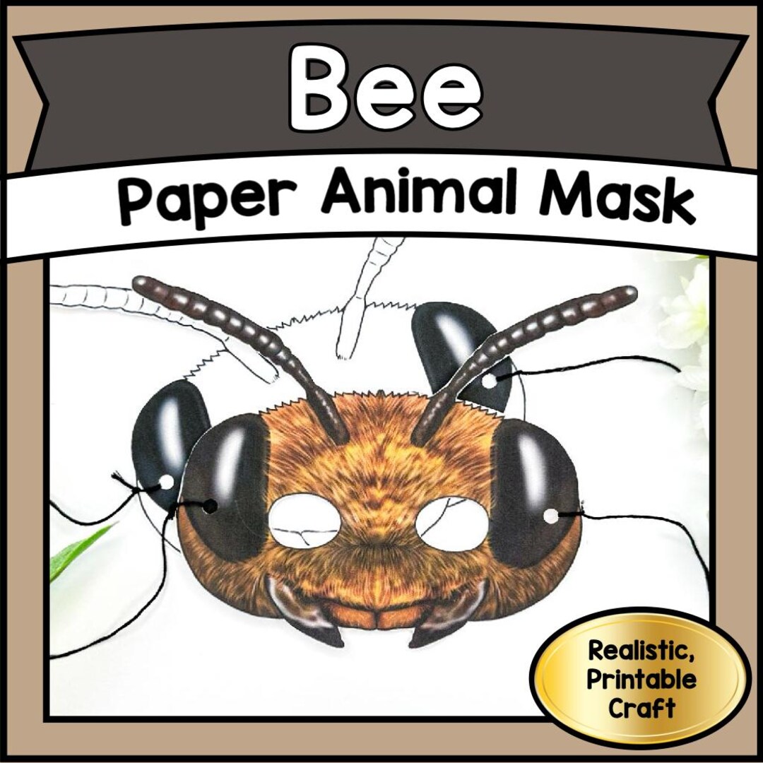 Printable Jointed BEE Paper Mask Craft Template Kit | DIY Animal Face ...