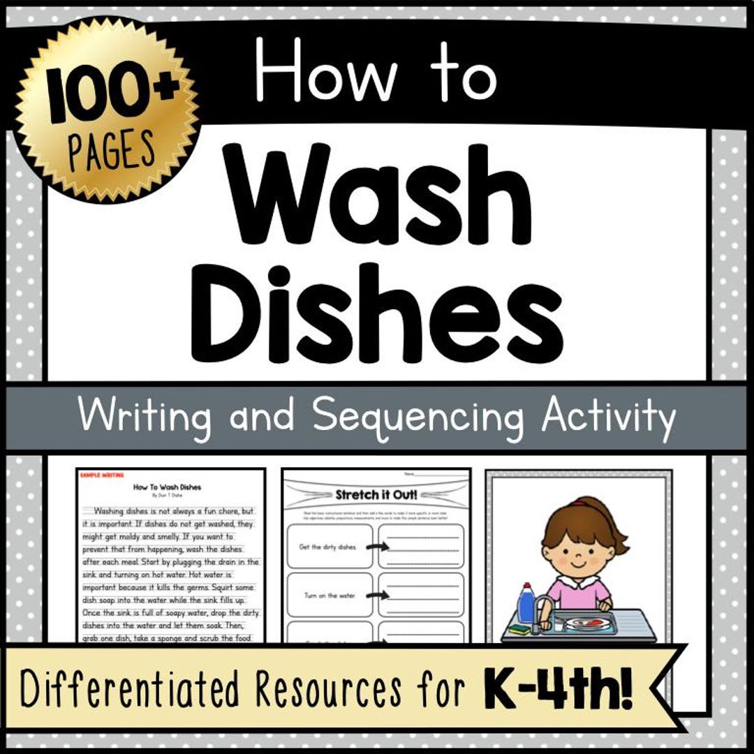 How to Wash Dishes Sequencing Activity & Writing Practice Worksheets ...