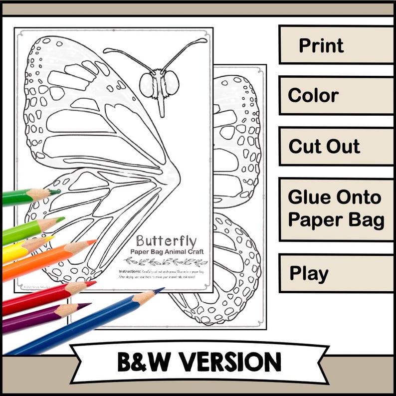 BUTTERFLY Paper Bag Puppet Craft Kit | Printable Template PDF | Fun ...