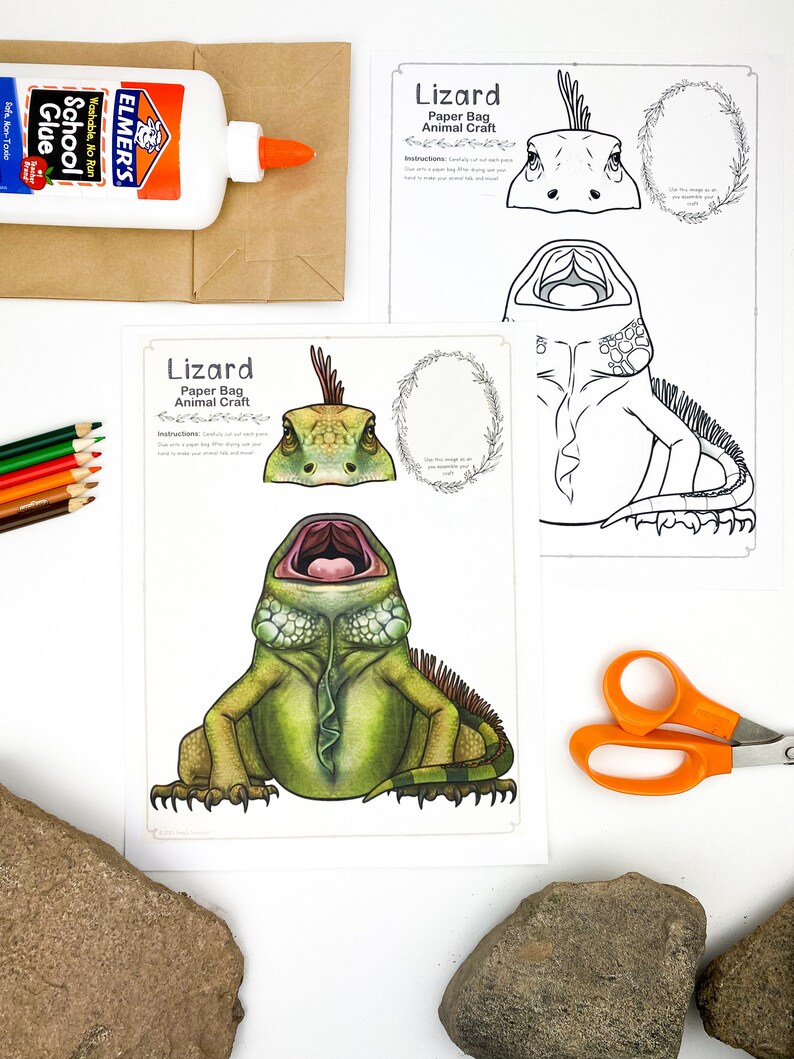 Printable Lizard Paper Bag Puppet Craft Template | Fun Animal Crafting ...