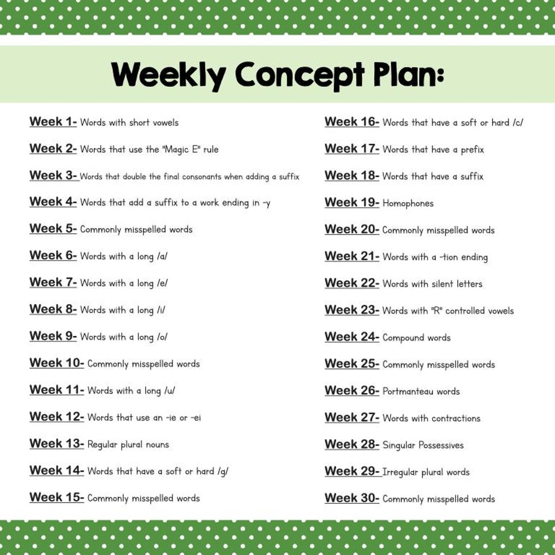 3rd GRADE SPELLING Curriculum Printable - 30 Weeks of Printable ...
