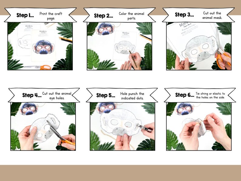 Monkey Paper Mask DIY Kit Printable Animal Mask Craft Template Jungle ...