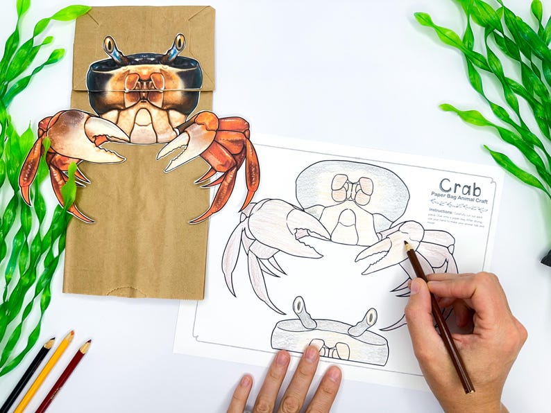 Crab | Paper Bag Puppet | Printable Craft | Crabs - Etsy