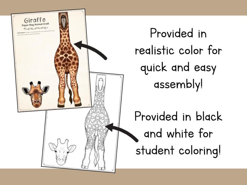 DIY Giraffe Puppet Printable Fun Paper Bag Craft Template Easy Puppet ...