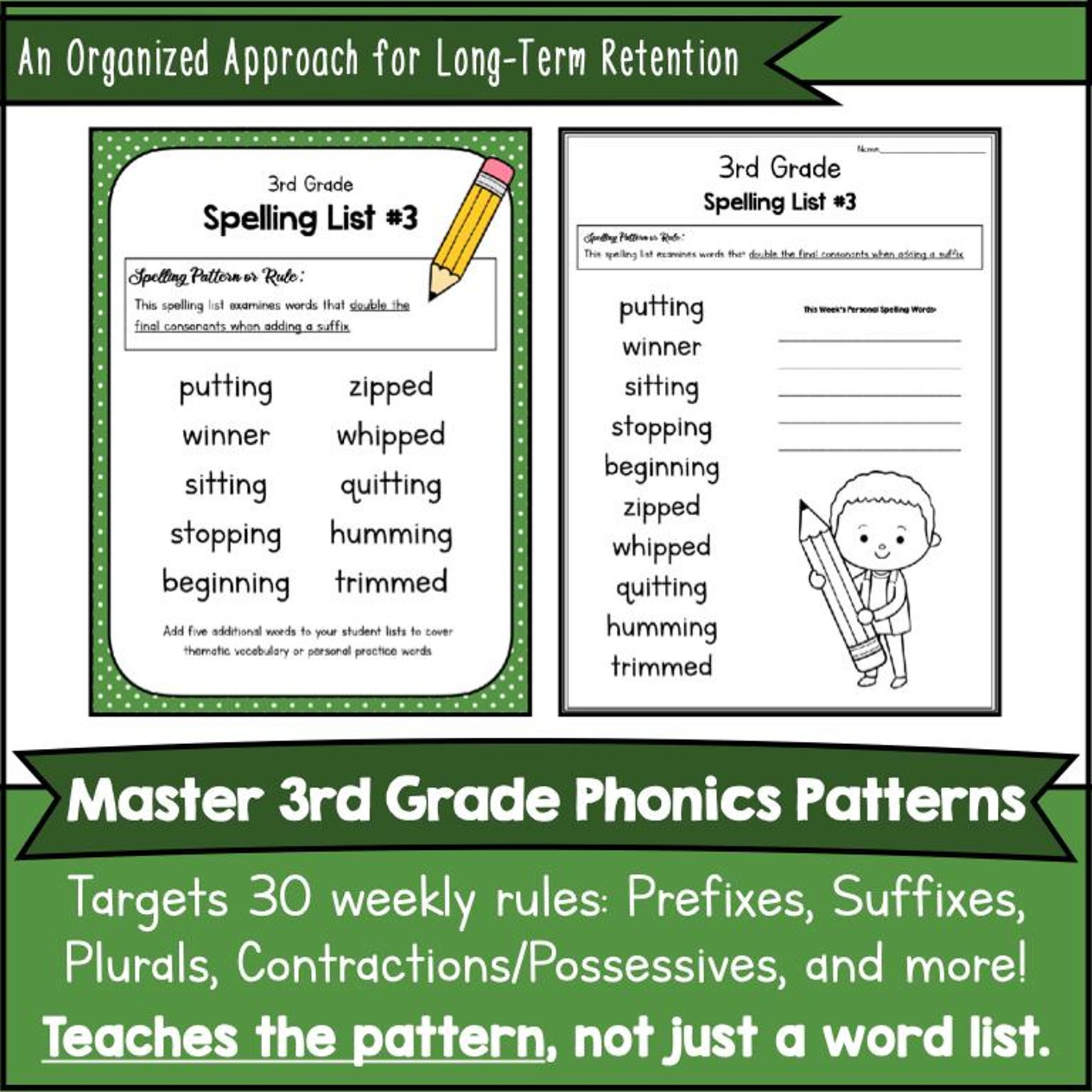 3rd GRADE SPELLING Curriculum Printable - 30 Weeks of Printable ...