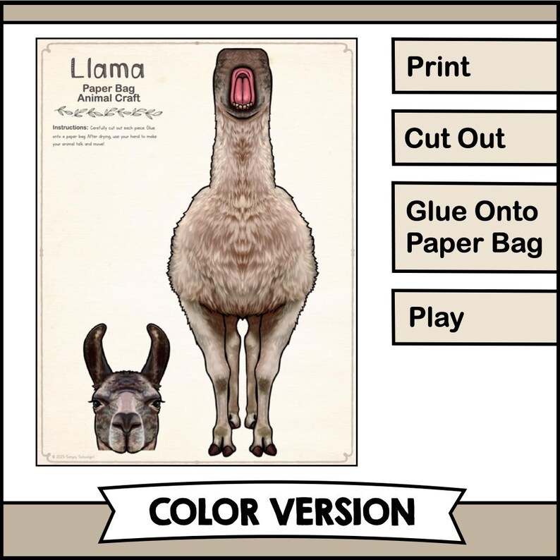 Printable Llama Paper Bag Puppet | DIY Craft Template PDF | Fun Kids ...