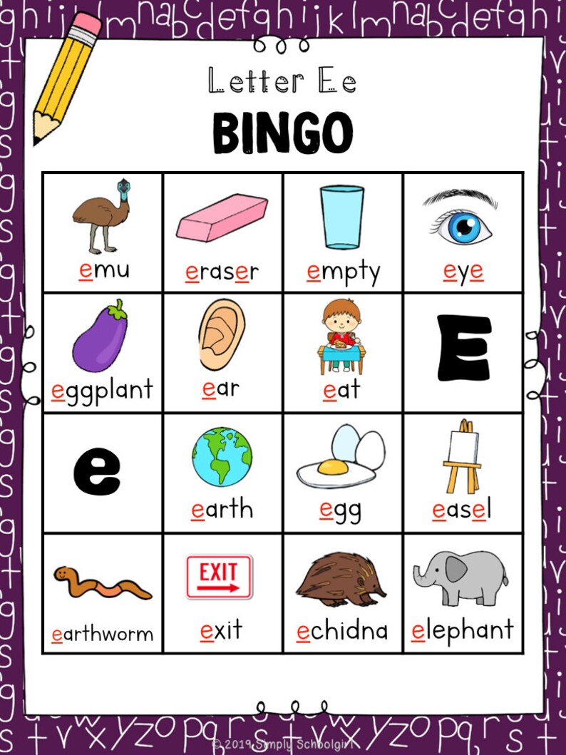 Letter E Bingo Game - Etsy