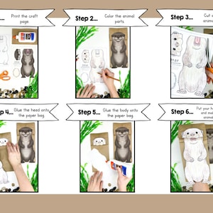 Kids Craft Otter Puppet Printable Paper Bag Template Animal Enthusiast ...