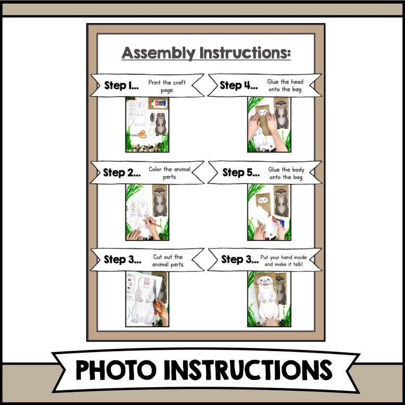 Printable OTTER DIY Puppet Craft Kit | Paper Bag Animal Template for ...