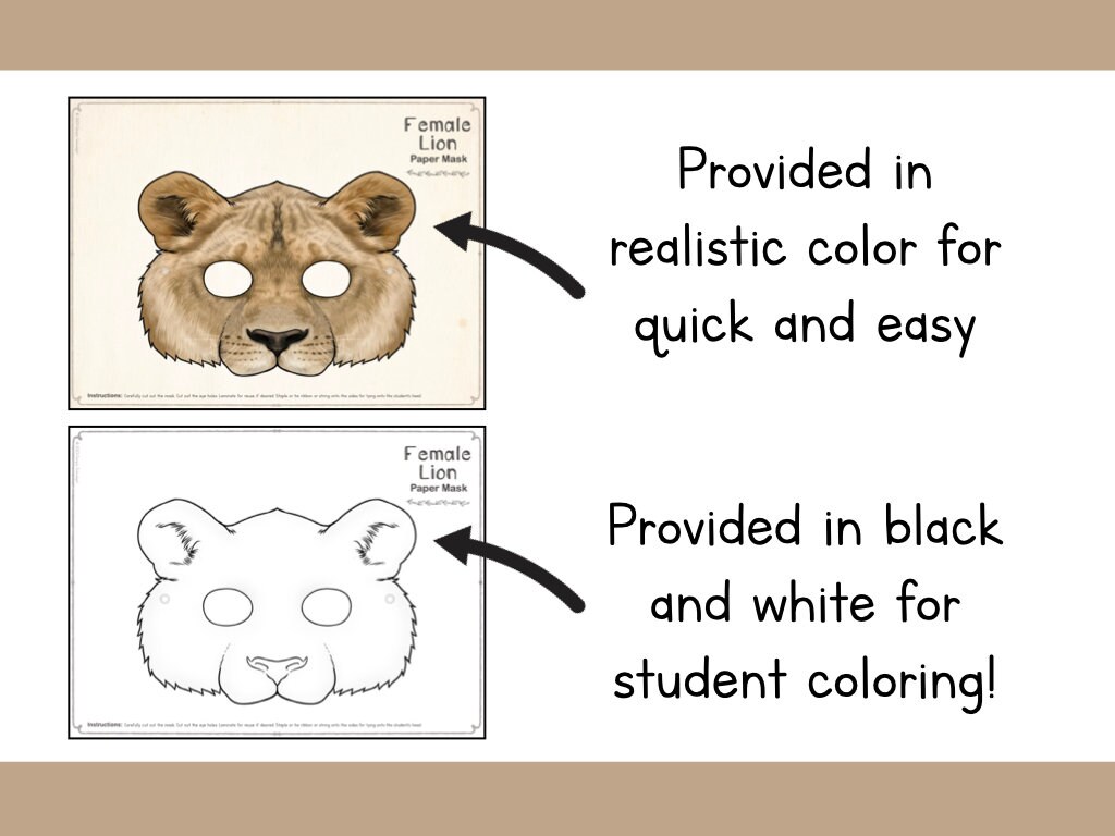 Lion Paper Mask Craft Kit | Printable Majestic Animal Mask Template ...