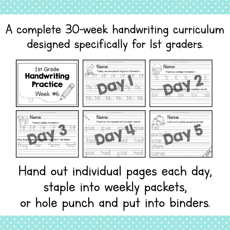1st Grade Handwriting Curriculum | Complete Full-year Printable ...
